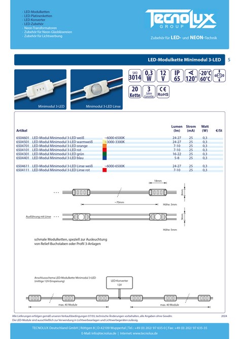 LED-Minimodule - TECNOLUX | Zubehör für LED- und NEON-Technik